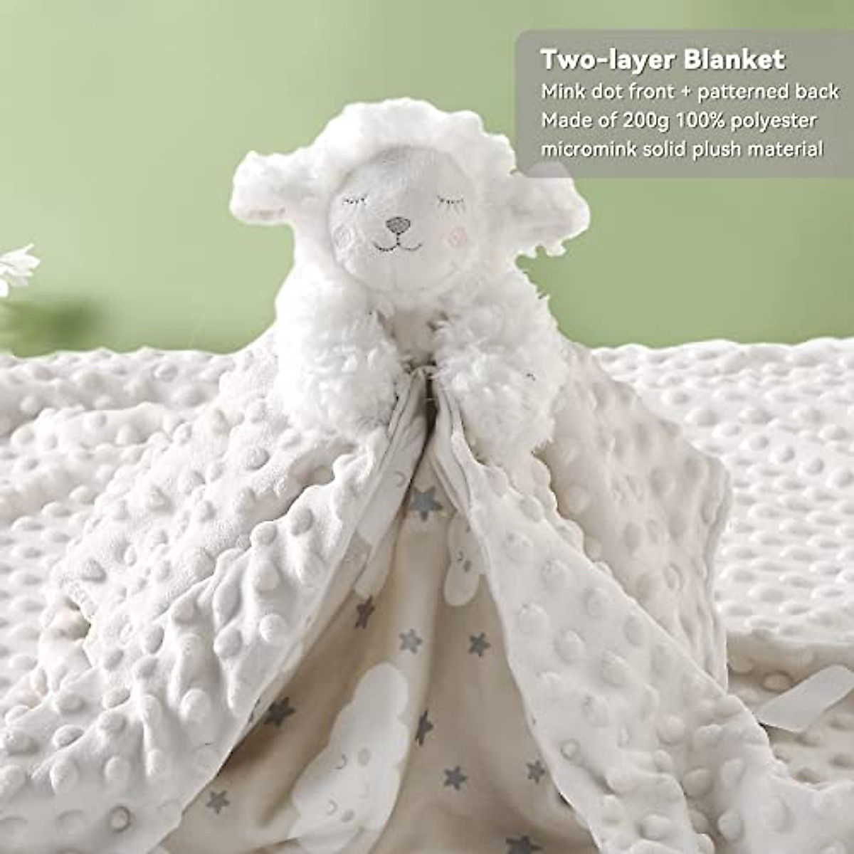 Truwelby Security Blanket Set of 2, 30x40” Infant Plush Blanket &16” Minky Dot Fabric Sweet Loveys for Babies, Baby Blankets with Stuffed Animals, Baby Snuggle Blankie Baby Gifts for Boys and Girls