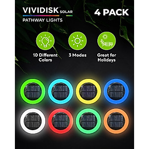 Bell+Howell VIVIDISK LED Solar Garden Lights Easy to Install Color Changing 4 Pk Solar Pathway Lights/Yard Lights, Solar Landscape Lights Solar Powered Waterproof, Lawn/Walkway/Driveway Lights…