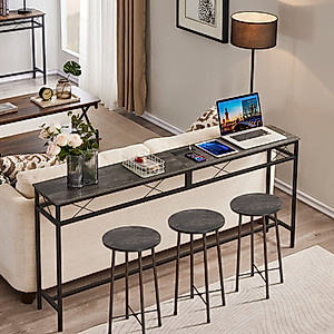 VECELO 71 inches Narrow Console Sofa Table Behind Couch with Power Outlet and USB Ports, 12'' Skinny Long Charging Stations for Entryway, Living Room, Foyer, Dark Grey