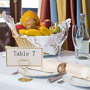 Toncoo 24 Pcs Mini Place Card Holders and 24 Pcs Place Cards with Gold Foil Border, Table Number Stand with Heart Shape, Table Card Holder Photo Picture Holder Memo Menu Clips for Wedding, Birthday