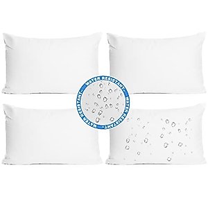 Fixwal 12 x 20 Outdoor Pillow Inserts Set of 4, Waterproof Decorative Throw Pillows Insert, Square Lumbar Pillow for Bed, Sofa, Chair, Patio, Living Room, Garden ( White )