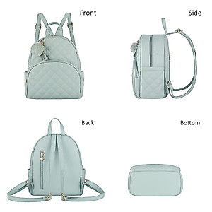 ECOSUSI Mini Backpack for Women Leather Small Backpack Purse for Ladies Cute Pom Bookbag Travel Shoulder Bag with Charm Tassel Green