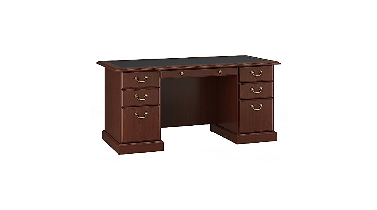 Bush Furniture Saratoga Executive Desk - Harvest Cherry & Black