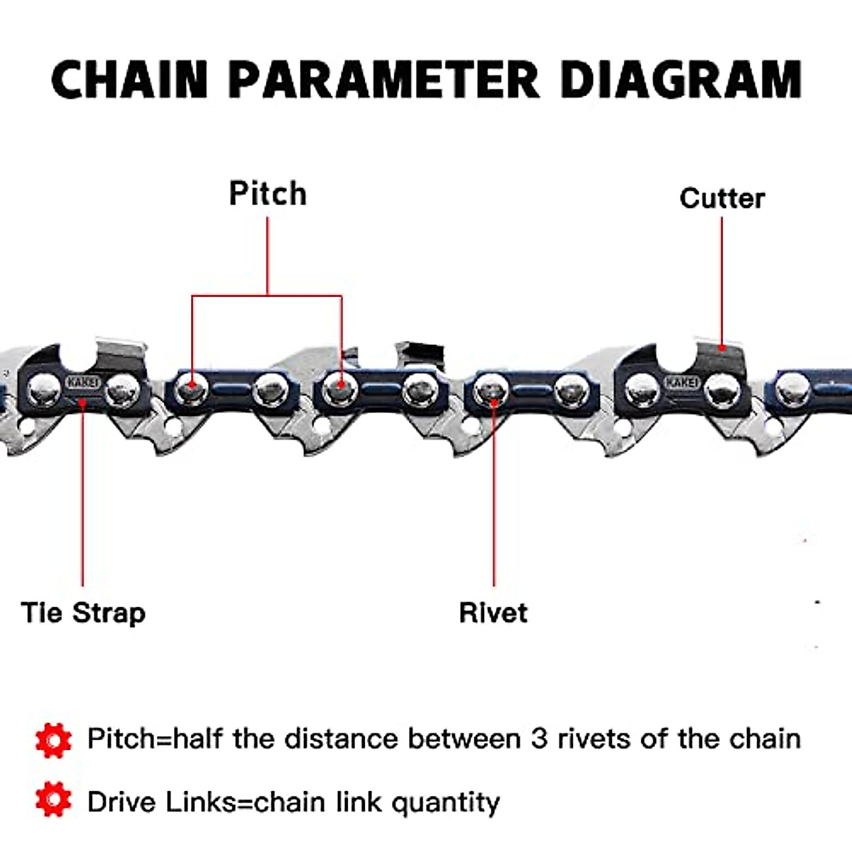 KAKEI 10 Inch Chainsaw Chain Fits Ryobi, Worx, Echo - 3/8" LP Pitch, 043" Gauge, 40 Drive Links, R40 (3 Chains)