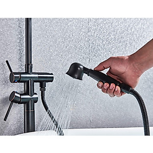 Votamuta Floor Mounted Dual Handles Bathtub Faucet with Hand Sprayer,Free Standing Tub Filler Shower Faucet