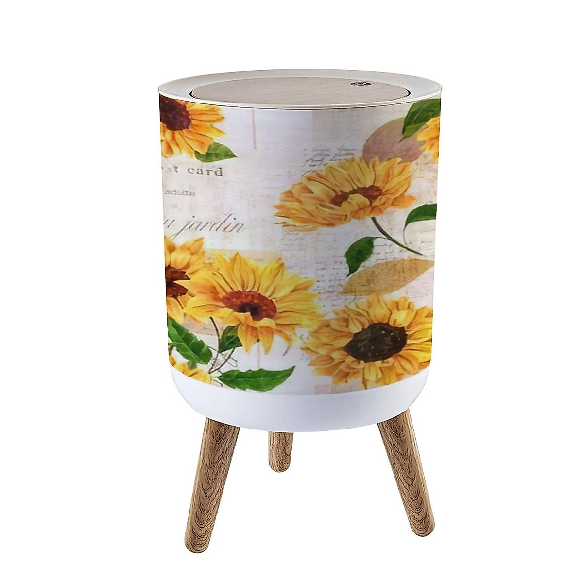 Small Trash Can with Lid A seamless with hand drawn vibrant yellow watercolor sunflowers on the Round Recycle Bin Press Top Dog Proof Wastebasket for Kitchen Bathroom Bedroom Office 7L/1.8 Gallon