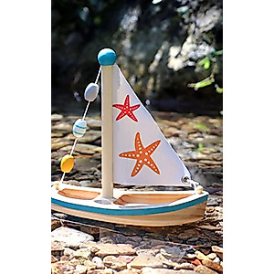 small foot wooden toys Starfish Sailboat Premium Water Toy, Multicoloured
