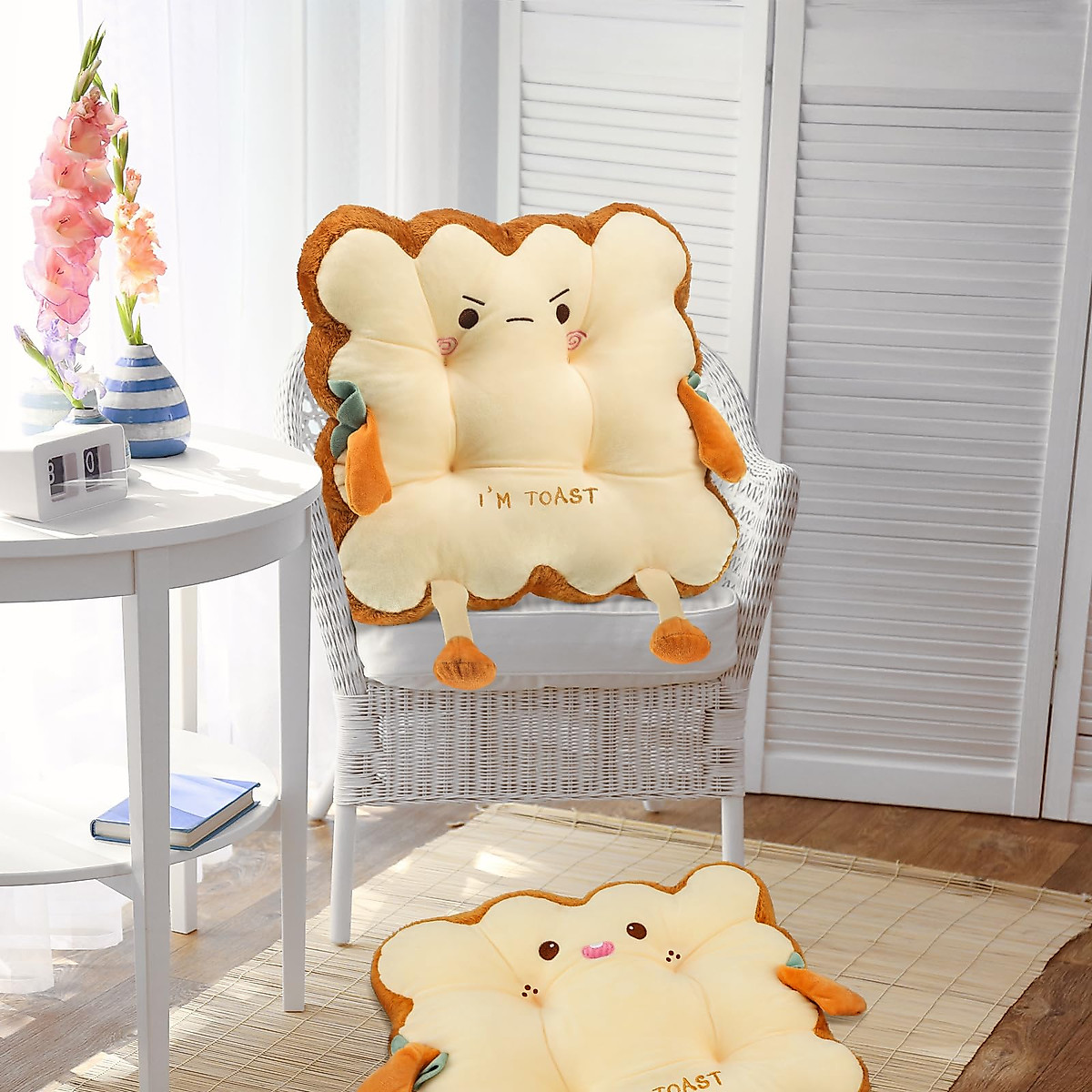 Kigley 2 Pcs Cute Seat Cushion Toast Plush Bread Pillow Cushion Office Chair Cute Kawaii Car Desk Accessories Kawaii Chair Pads for Car Birthday Sofa Bedroom