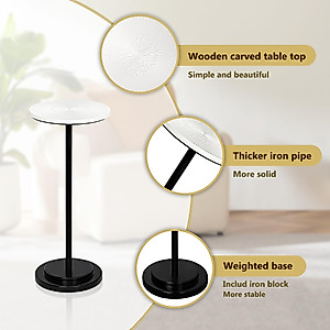 COVLON Drink Table, Carved Table Top Martini Table, Small Side Table, Weighted Base Pedestal Table for Living Room, Bedroom, Modern, White and Black