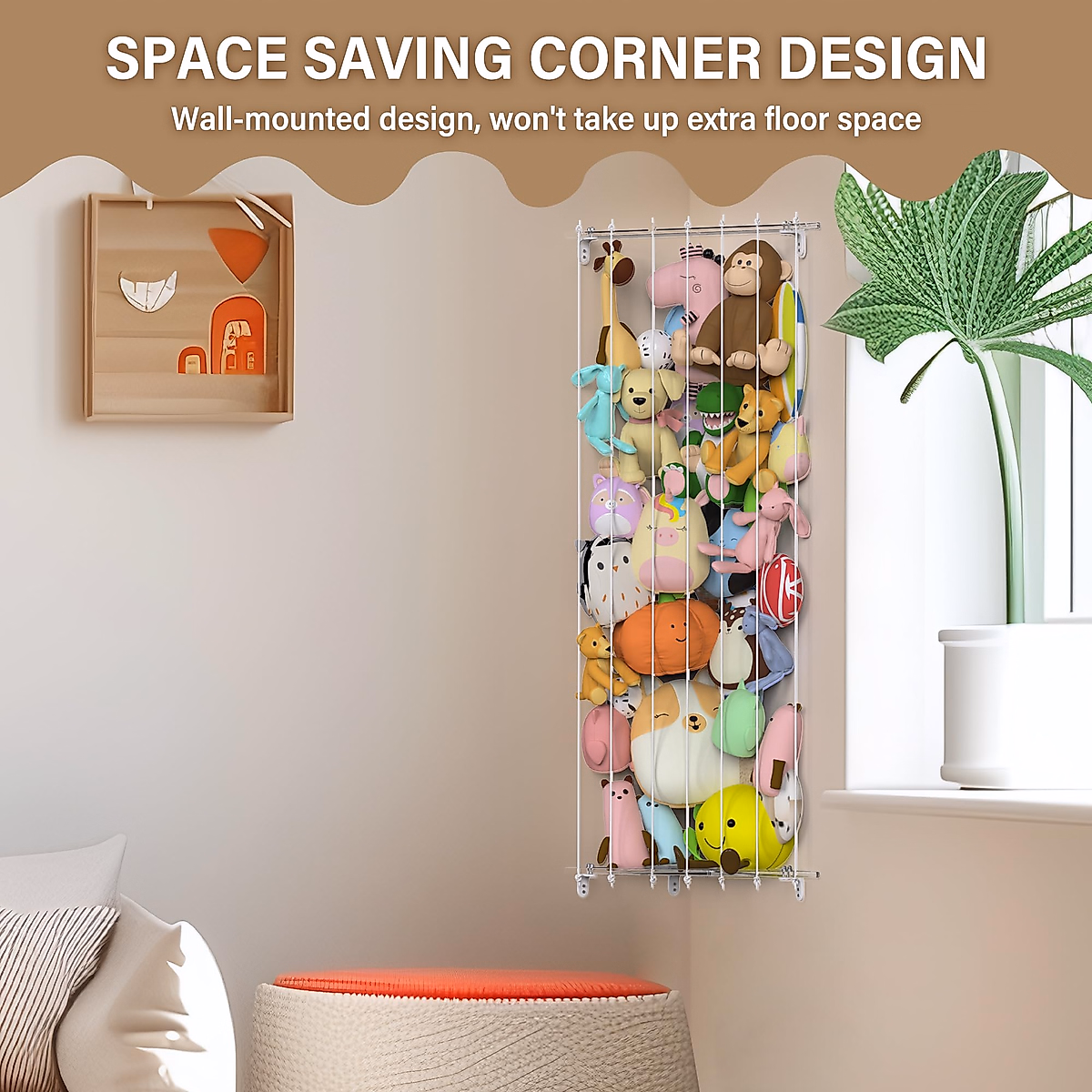 NBTORCH Acrylic Stuffed Animal Storage - Large Stuffed Animal Hammock Corner Holder with Adjustable Length for Nursery Play Room Bedroom Kid Room