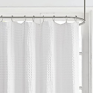 Madison Park Arlo 100% Cotton Shower Curtain, Texture Waffle Weave Design 800 GSM Hotel Quality, Soft Trendy Bathroom Décor, Machine Washable, Bathtub Fabric Privacy Screen, 72" x 72", White