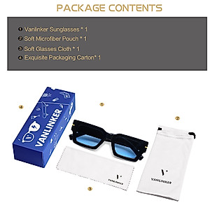 VANLINKER Retro Square Sunglasses for Women Men Trendy Chunky Fashion Rectangle Shades UV400 Protection VL9804 Black
