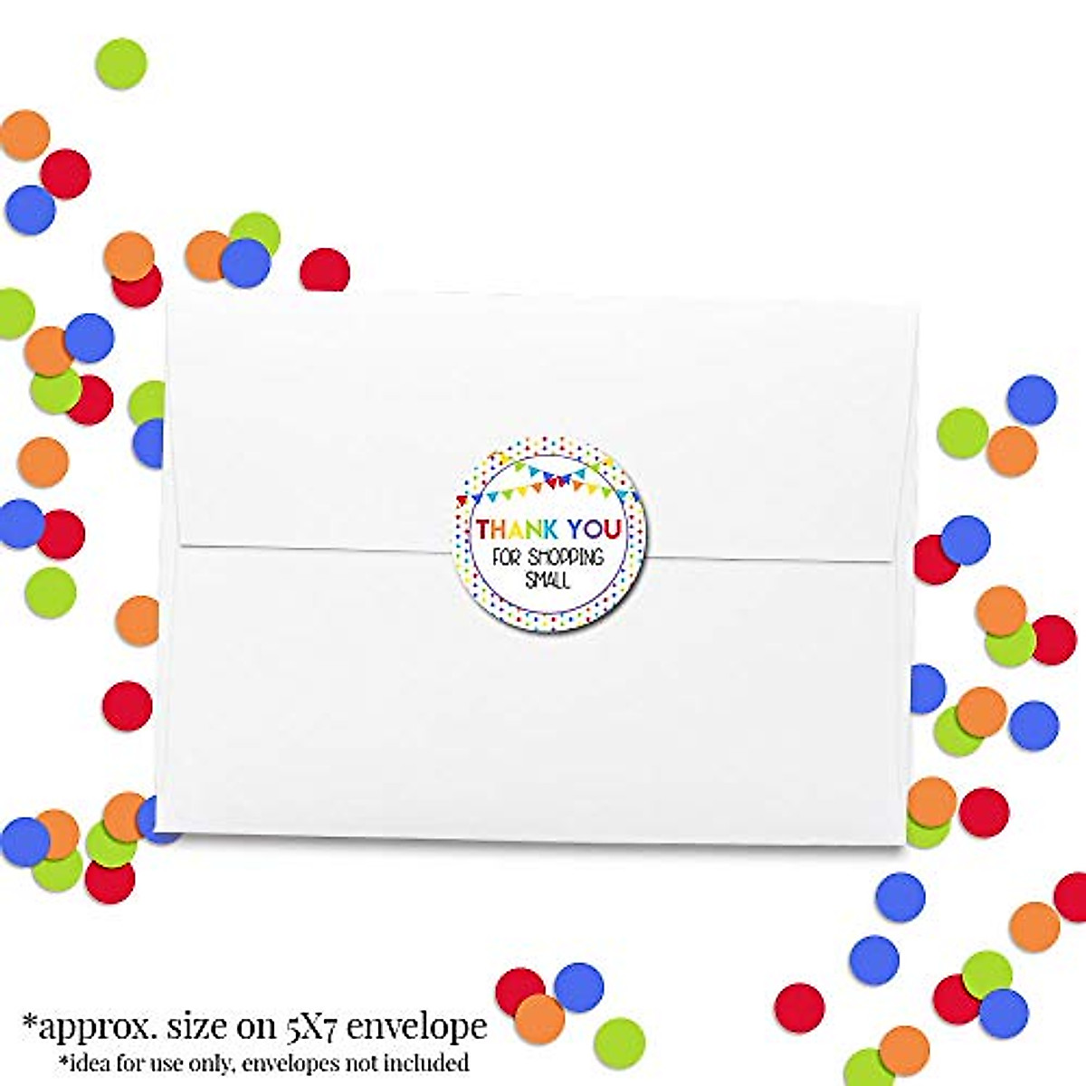 Rainbow Banner Thank You for Shopping Small Customer Appreciation Sticker Labels for Small Businesses, 60 1.5" Circle Stickers by AmandaCreation, Great for Envelopes, Postcards, Direct Mail, & More!