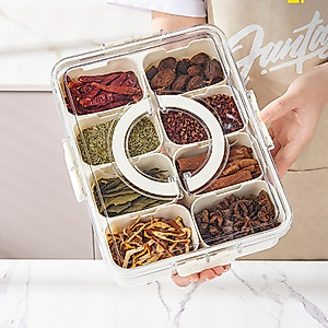 Divided Serving Tray with Lid and Handle - 8 Compartment Portable Snackle Box Charcuterie Container - Clear Snack Organizer for Fruits, Candy, Nuts, Snacks - Ideal for Parties, Travel & Picnics