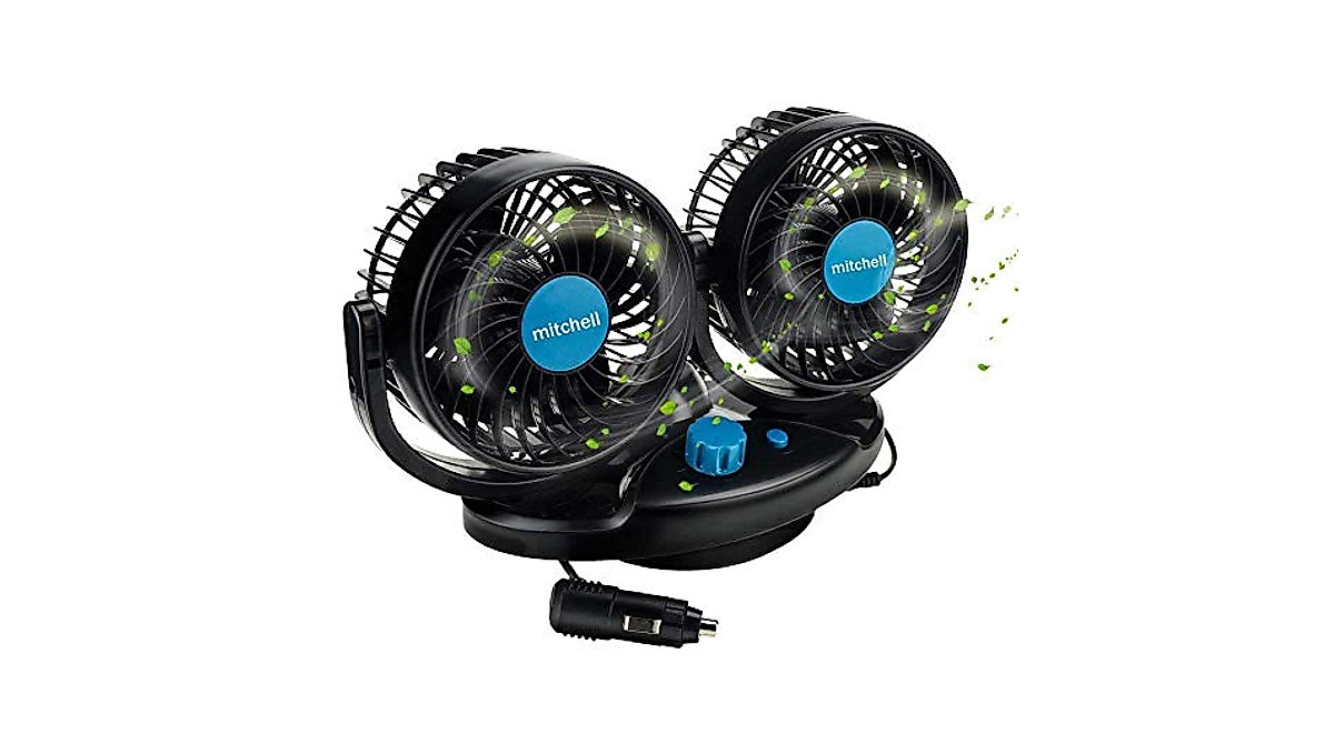 Dual Head 12V Car Cooling Fan - 360° Rotatable & Quiet | YueYueZou