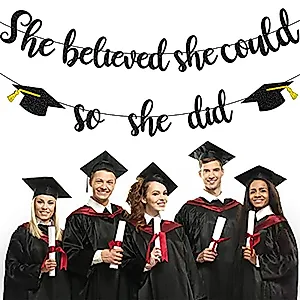 2023 Graduation Party Decorations Glitter Graduation Banners She Believed She Could So She Did Banner Graduation Party Supplies 2023 Grad Party Banner Decor for Girls Congrats Grad Banners 10Ft