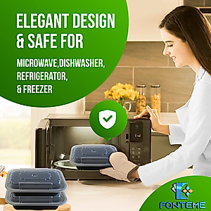 Fonteme Single Compartment Meal Prep 50 Pack - 12oz Container with Airtight Lid – Freezer, Microwave & Dishwasher Safe – Stackable – BPA Free – Meal Prep Storage Container (Black)