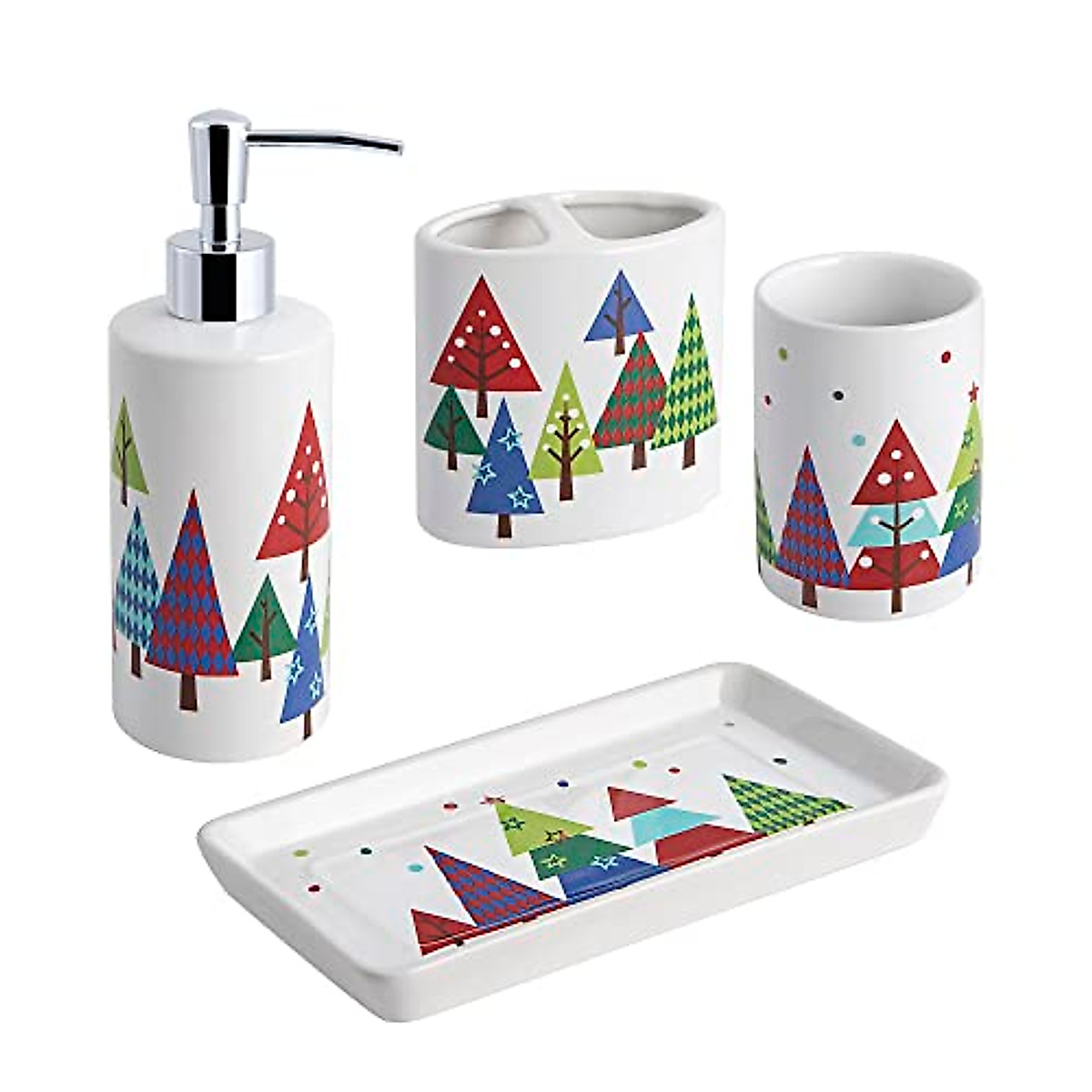 Allure Home Creation Holiday Christmas Tree 4-Piece Ceramic Bath Accessory Set