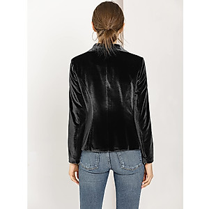 Allegra K Women's Christmas Office Coat Solid Shawl Collar 1 Button Velvet Blazer X-Large Black