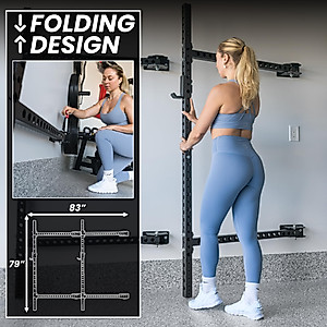 Synergee 2200 Series Folding 79" by 41” Squat Rack with J-Cups & Adjustable Pull Up Bar. Exercise Stand with 750lb Capacity. Power Cage