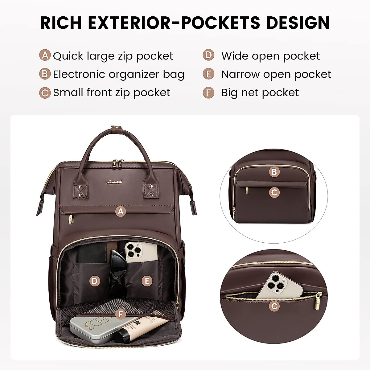 LOVEVOOK Leather Laptop Backpack for Women 17 inch,Travel Backpack Purse Nurse Teacher Backpack Computer Laptop Bag,Professional College Business Work Bags Carry On Backpack with USB Port,Coffee