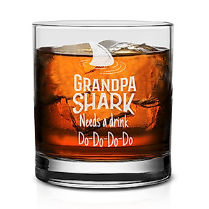 Grandpa Shark Needs A Drink Do Do Do Do Whiskey Glass - Gift For Grandpa From Grandkids
