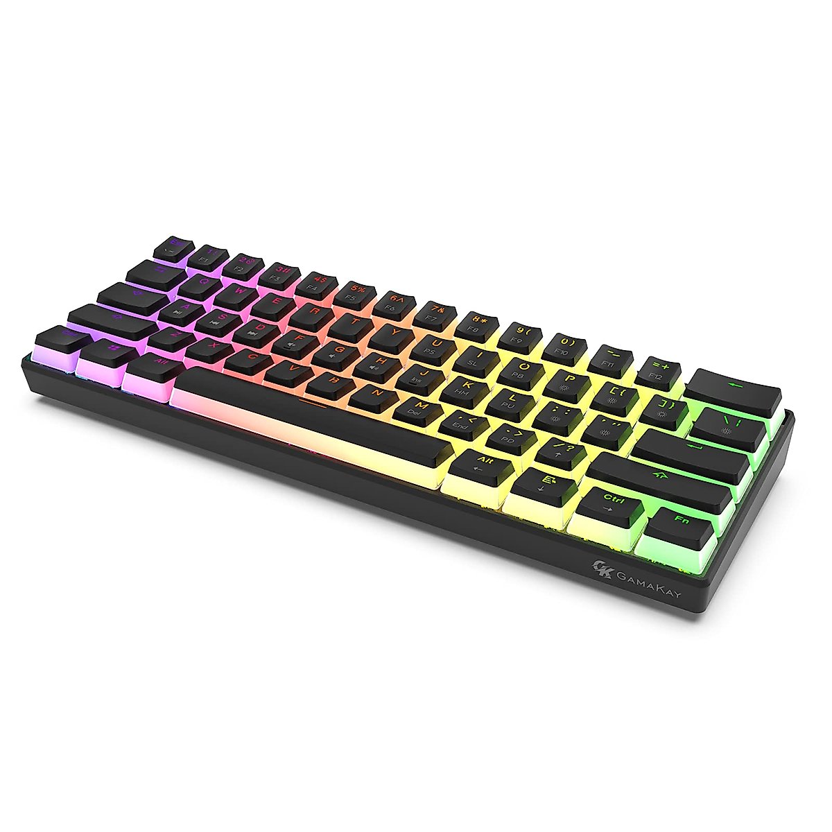 GK GAMAKAY MK61 RGB Pudding Keyboard, 61 Keys Gateron Optical Switch PBT Pudding Keycaps, Hot Swap Backlit Ultra-Compact Wired Gaming Keyboard for Windows Mac PC Gamers (Yellow Switch V2, Black)
