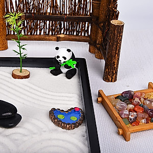 Mini Zen Garden for Desk - Japanese Zen Garden Kit with Panda 10x7- Zen Pond,Sand,Chakra Stone, Accessories - Office Desk Decor Meditation Gifts with Rake Tools Panda Gifts - Zen Garden for Kids