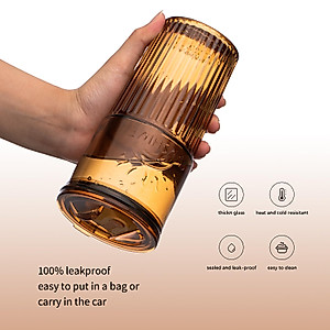 BLUEPOLAR 20oz Glass Cups with Lids and Straws, Iced Coffee Tumbler Reusable Bubbly Tea Cups, Smoothies Glass Cups with Wide Mouth and Thicken Wall/Amber