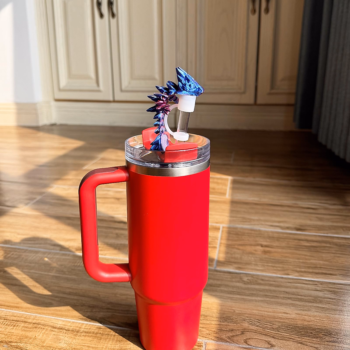 MITCHENIFY Dragon Straw Cover Cap Compatible with Stanley 30 & 40oz Straw Cup, Silicone Straw topper with 3D Printed Dragon, Cool Tumbler Accessories (Blue-Purple), Halloween Decorations