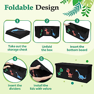 downluxe Extra Large Storage Bins with Lids and Handles, 136 L Collapsible Sturdy Storage Containers, Black Storage Basket Box Organizer for Closet, Living Room, Bedroom, 40"x13"x16", Dinosaur