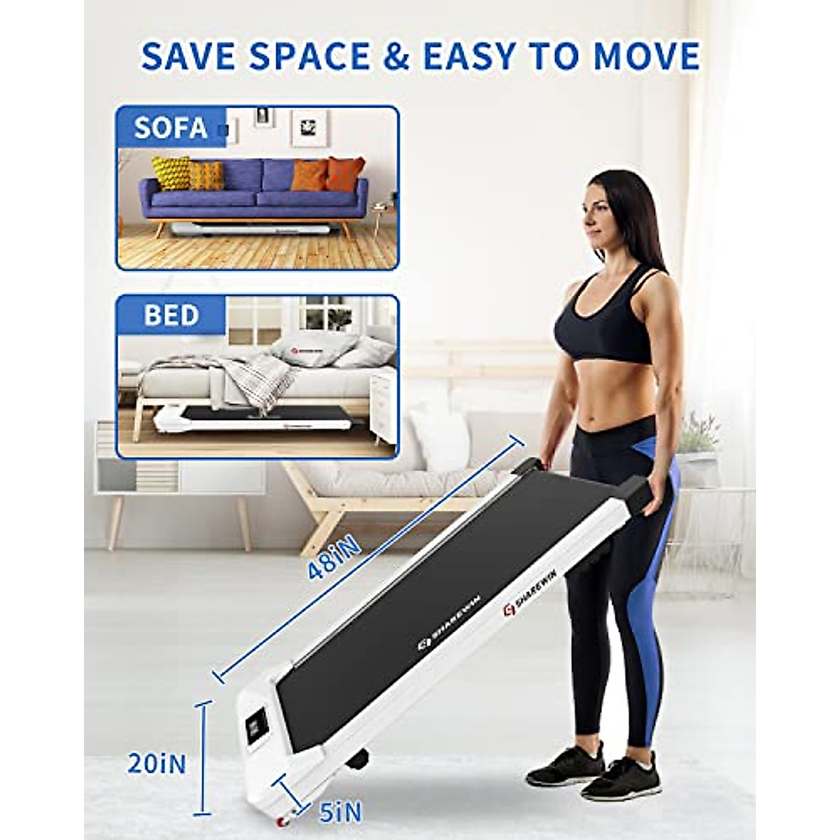 Desk Treadmill, Under Treadmill 2.5HP 300lb Electric Small Compact Mini Running Machine Walking Jogging for Home Office with Remote Control, White