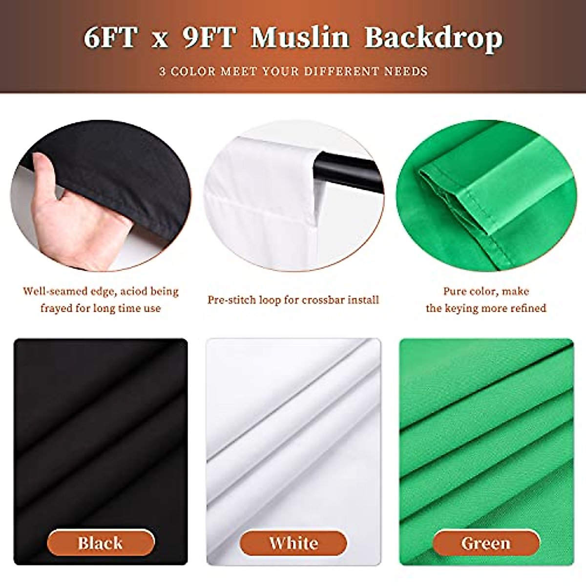 Walk Fly 7x10FT Muslin Backdrop Screen Kit, Photography Continuous Lighting and Collapsible Backdrop Stand Set, Background Support System with 20" x 27" Softbox Light for Photo Video Studio Shooting