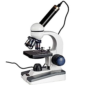 AmScope M150C-E-I 40X-1000X LED Cordless All-Metal Framework Full-Glass Optical Lens Student Biological Compound Microscope + Digital Camera USB Imager