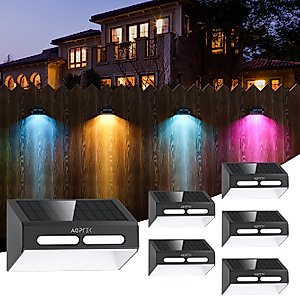 AGPTEK Solar Fence Lights with Warm White & RGB Fixed Mode 6 Pack, Color Glow Solar Christmas Holiday Decoration Lights Outdoor LED Wall Lights for Fence, Patio, Porch, Deck Railing, Backyard, Step