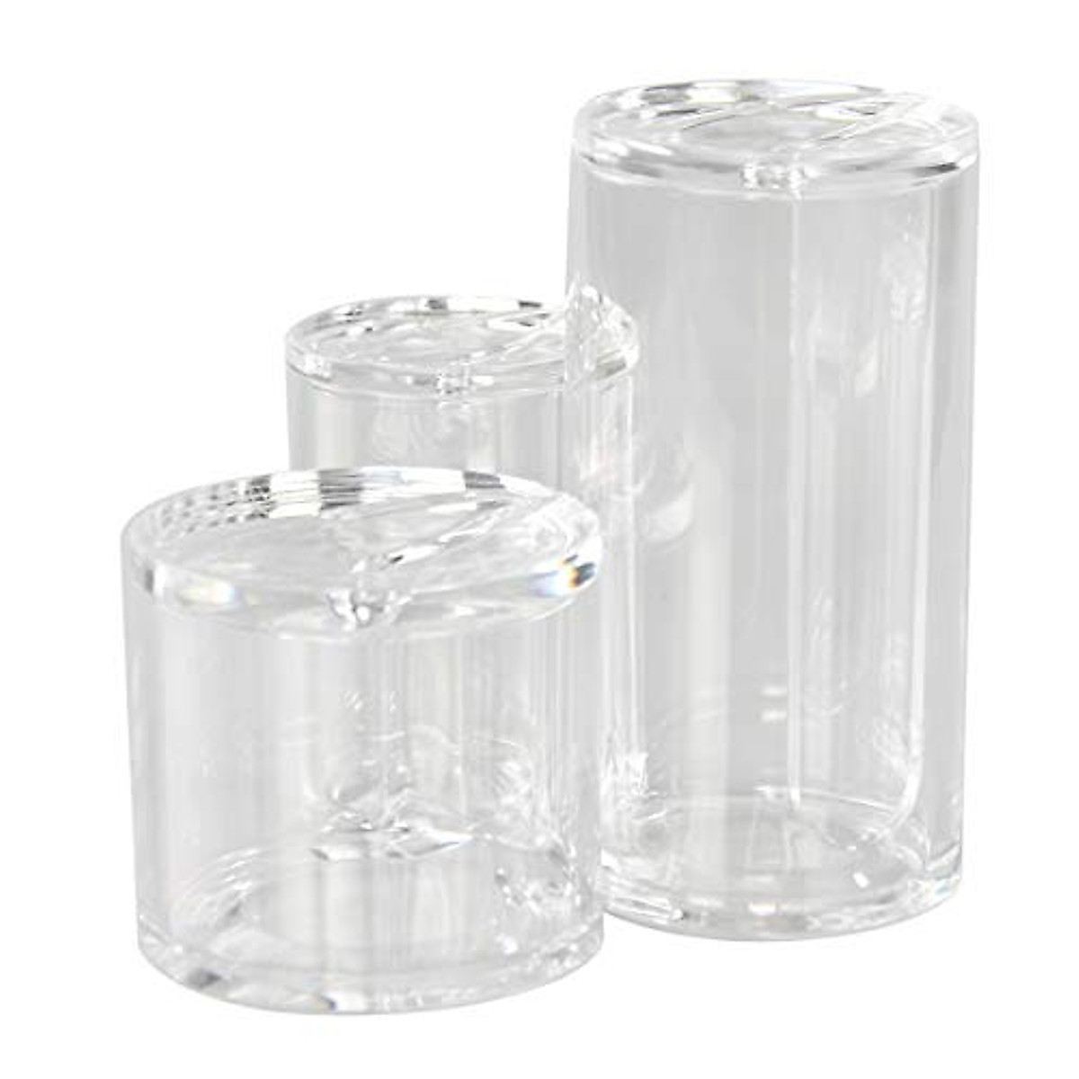 Home-X Bathroom Organizer Jars, 3 in 1 Acrylic Storage Containers with Lids, Vanity Decor, Cotton Rounds and Swabs Organizer, 5 ½” H x 2 ¾” D, 3" H x 3" D, 3 ¾” H x 2 ¼” D