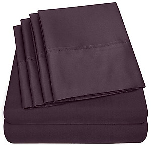Sweet Home Collection 6 Piece 1500 Supreme Collection Brushed Microfiber Deep Pocket Sheet Set-2 Extra Pillow Cases, Great Value, Rv Short Queen, Purple