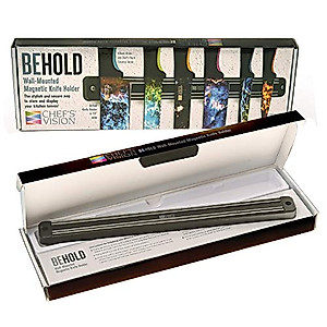 Black Wall-Mounted Magnetic Kitchen Knife Holder - BEHOLD by Chef's Vision - Magnetic Strip for Kitchen Knives - Stylish Kitchen Knife Bar Display - Ideal For Color Knives