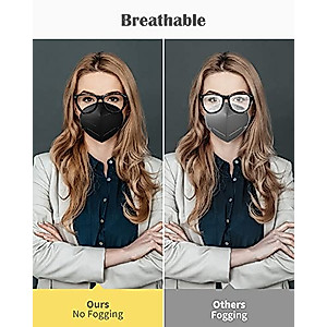 YUIKIO KN95 Face Masks, 30 Pack Individual Packed Safety Masks, Filter Efficiency≥95%, 5 Layers Filter Safety Mask Against PM2.5 Disposable KN95 Respirator Mask Breathable Cup Mask in Bulk (Black)
