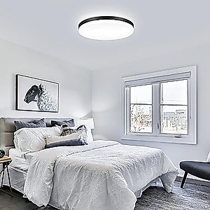 DLLT 24W Modern Dimmable Led Flush Mount Ceiling Light Fixture, 13 Inch Black Round Close to Ceiling Lights for Bedroom, Kitchen, Dining Room, Living Room 3000K-6000K 5 Light Color Adjustable