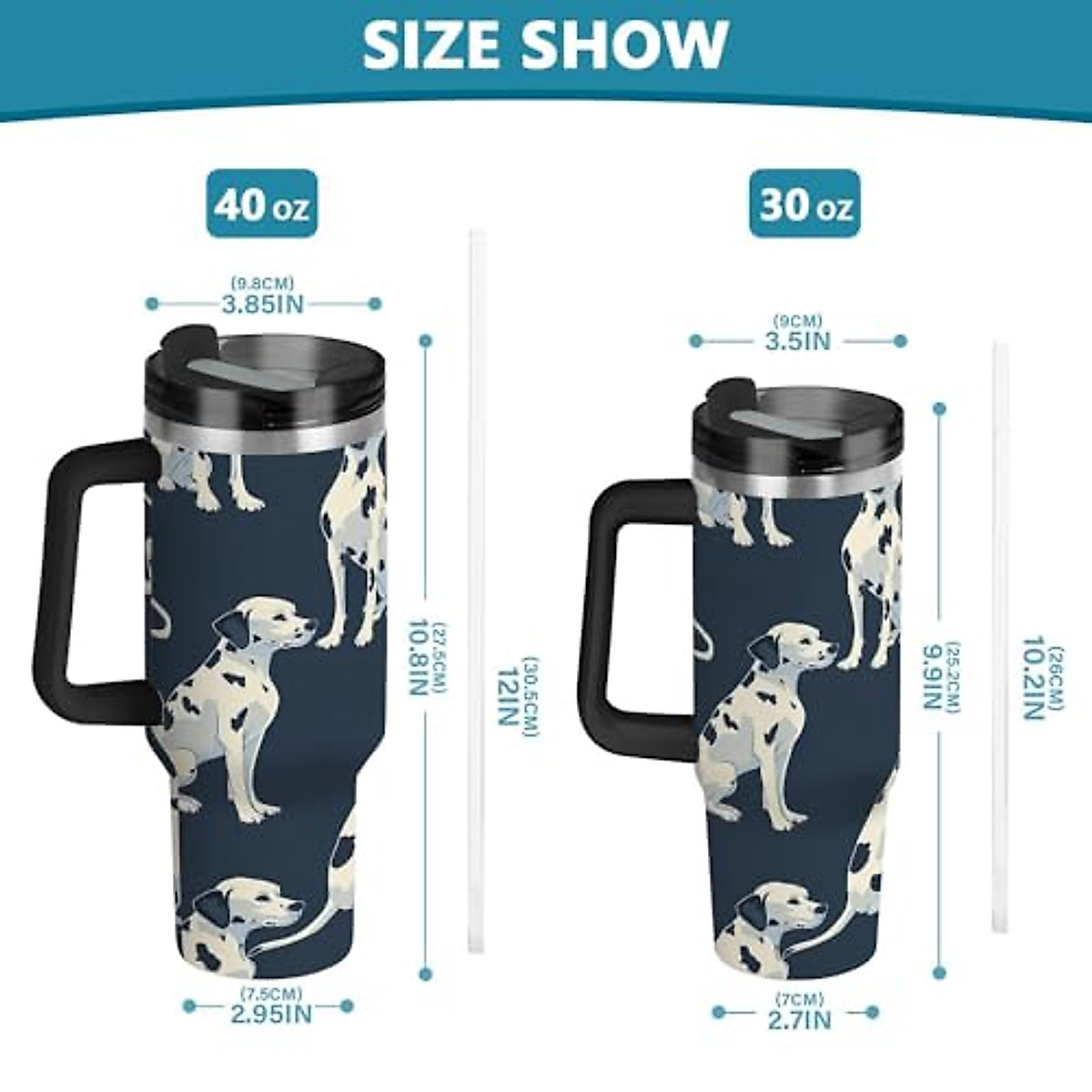 FRCSDIY Cartoon Dogs Insulated Tumbler with Handle and Straw Lid,40oz Leakproof Stainless Steel Cup BPA-Free Water Bottle