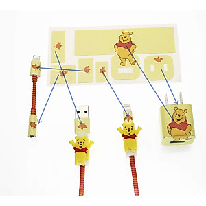 Tospania DIY Protector Data Cable USB Charger Line Earphone Wire Saver Organizer Compatible with iPhone 5S SE 6 6S 7 8 Plus X XS XR 12 iPad iPod iWatch (Yellow Winnie)