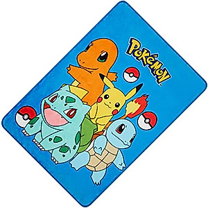 Pokemon Pikachu Fleece Throw Blanket Plush Throw - Pikachu Charmander Bulbasaur Pokeball Throw Blanket (Blue Group)