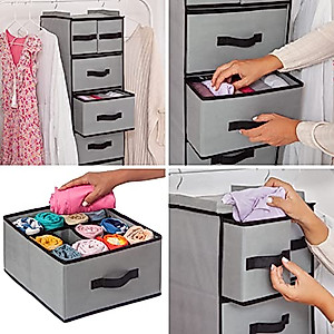 6-Shelf Hanging Closet Organizer With 4 Drawers - 6 Hanging Closet Shelves and 4pcs Removable Closet Drawers For Better Closet Organization - Bedroom, RV Wardrobe, Dorm Room, Baby Nursery Essentials