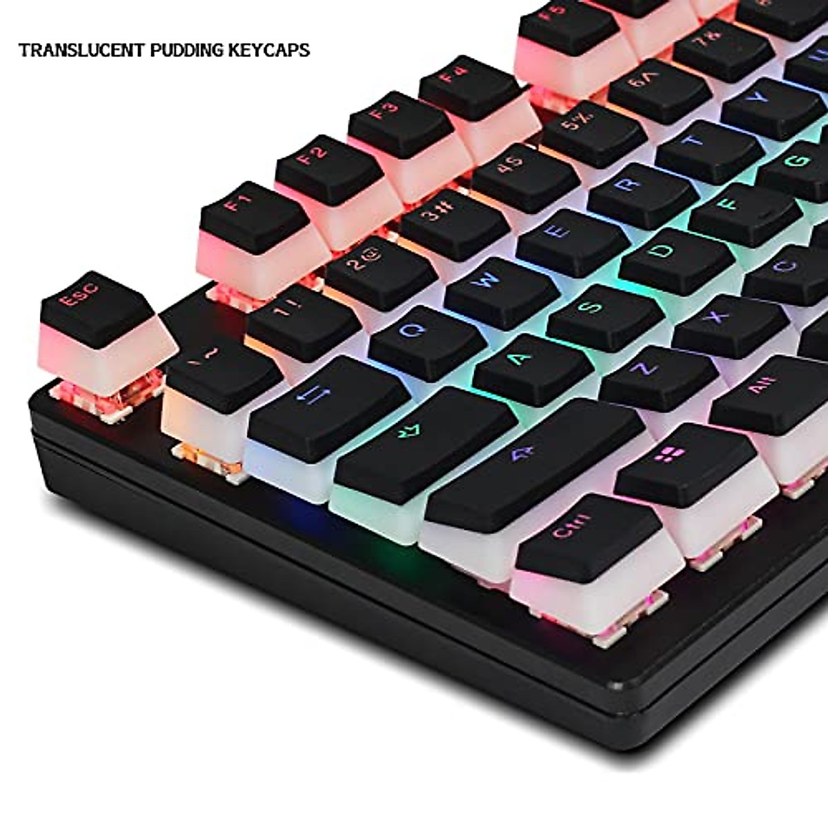 Happy Balls Pudding Keycaps PBT Backlit Cherry MX Keycap Set Doubleshot OEM Profile Translucent with Keycap Puller for US UK Layout 61 87 104 108 MX Switches Mechanical Keyboard(Black)