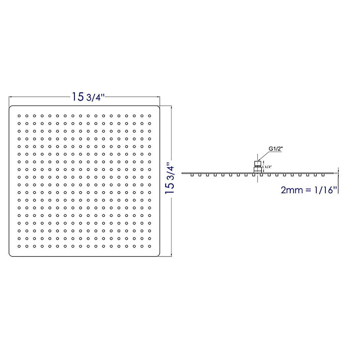 ALFI brand RAIN16S 16-Inch Solid Square Ultra Thin Rain Shower Head, Polished Stainless Steel