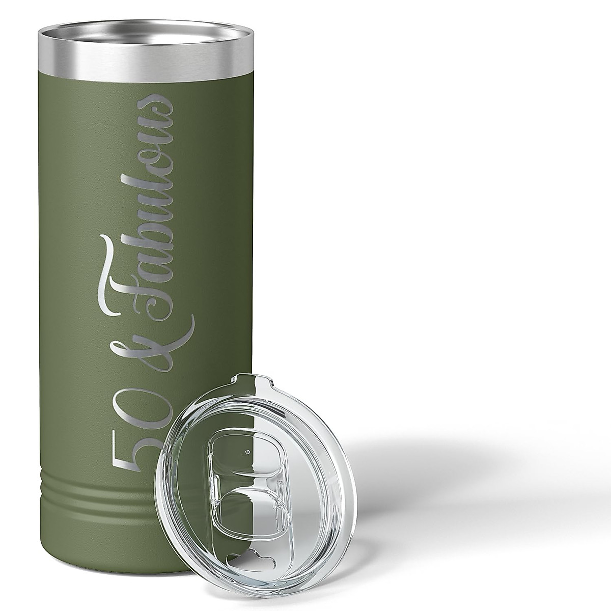 50 & Fabulous 22 oz Skinny Tumbler 50th Birthday Gifts For Women on Army Green Decorations Funny Present Vacuum Insulated Cup