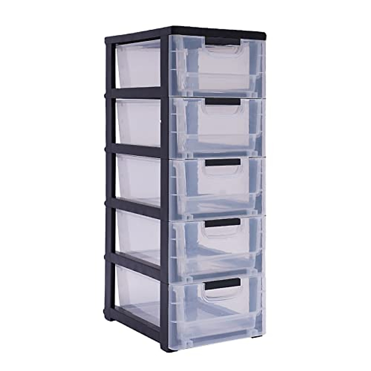 Stackable Plastic Storage Drawers with Wheels Plastic Storage Cabinet with 5 Drawers Clothes Storage Tower