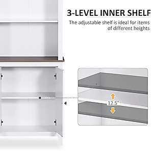 HOMCOM 69'' Freestanding Storage Cabinet, Bathroom Linen Tower, Kitchen Cupboard, Buffet Cabinet, Bookcase with Double Door 3-Tier Shelf for Home Office, White