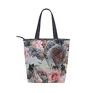 Pink Rose Marble Tote Handbag for Women Tote Bag, Canvas + leather Shoulder Bag, Hobo bag, Satchel Purse(226ut8a)